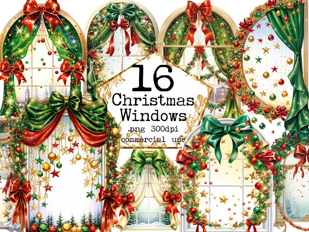 Watercolor Christmas Window Clipart Cozy Christmas Window Clipart ...