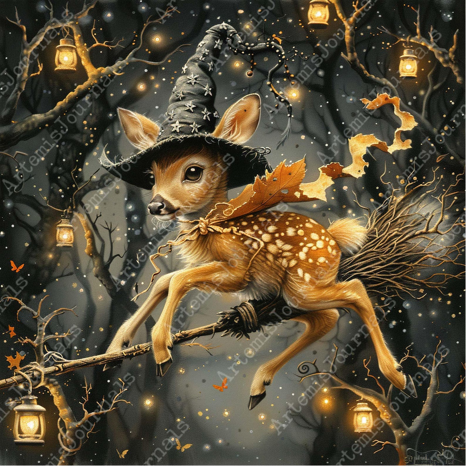 JPEG Witch Animal on a Broomstick in an Enchanted Forest Graphics ...
