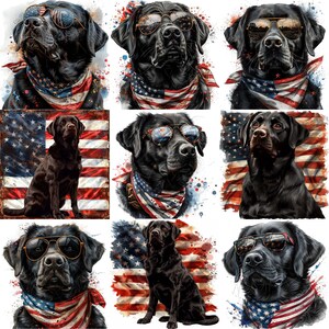 JPEG Black Labradors and USA Flag Sublimation Design Clipart Bundle Patriotic Clipart Instant ...