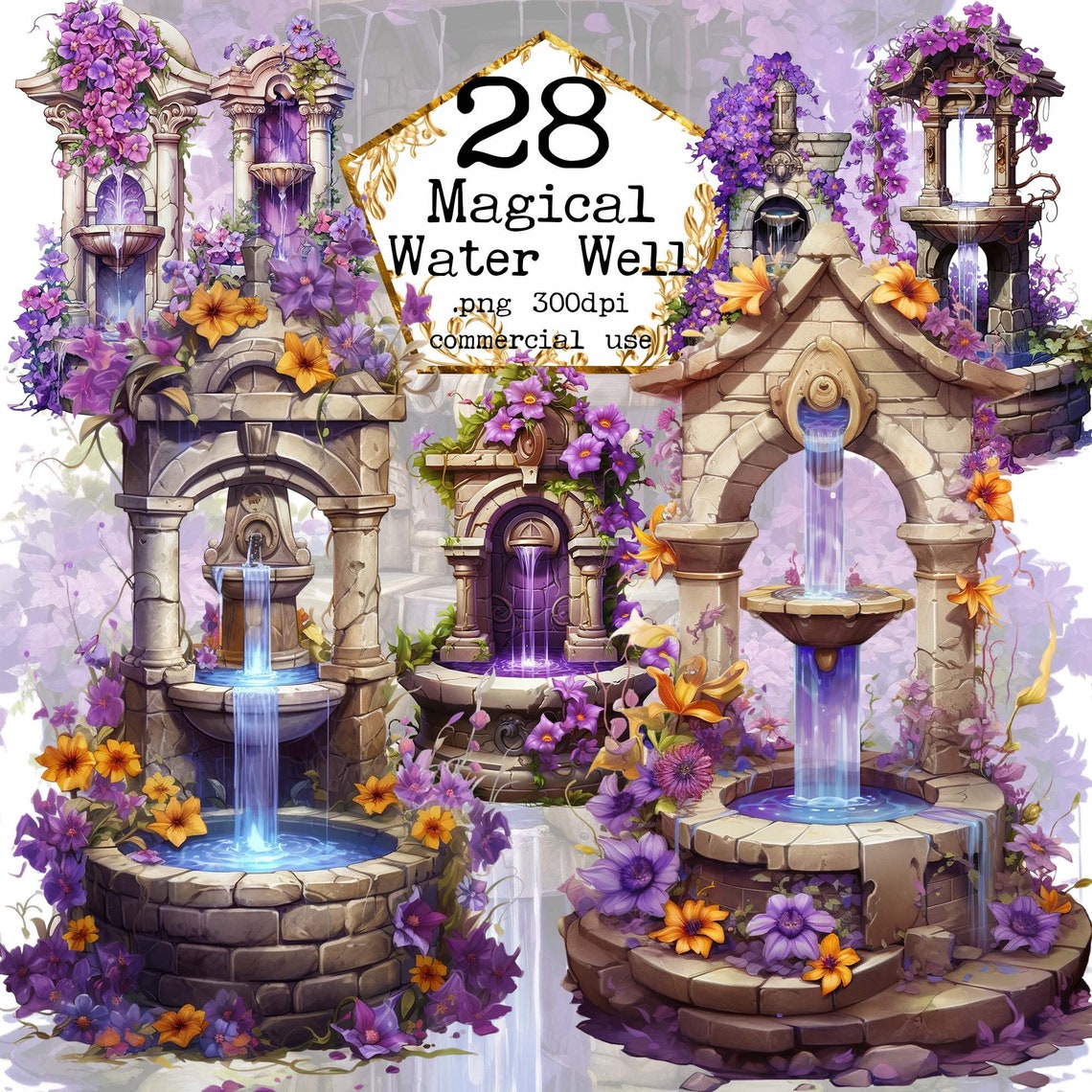 PNG Watercolor Spring Well Clipart Bundle Magical Wells PNG Cute ...