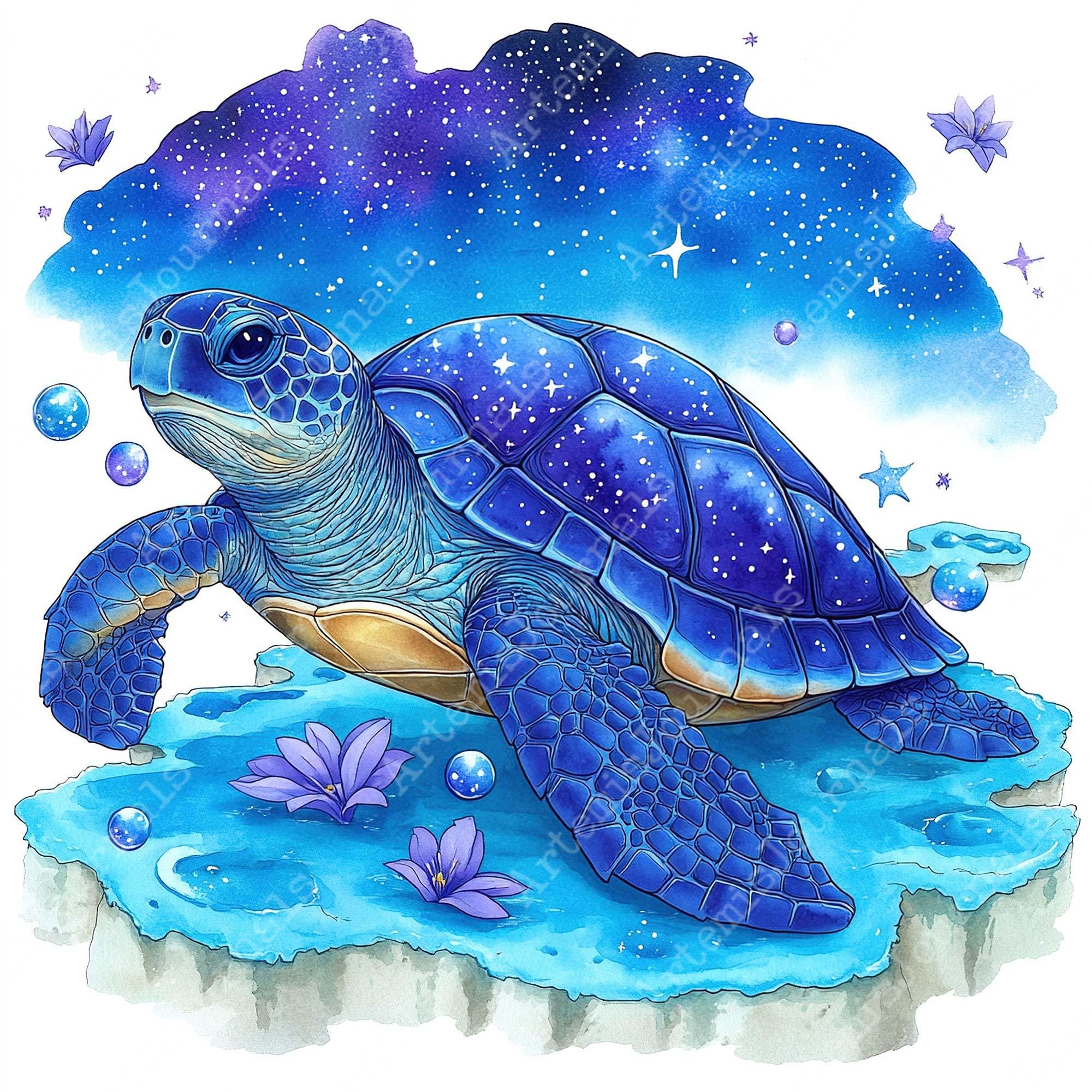JPEG Watercolor Galaxy Turtle Clipart Bundle Celestial Ocean Clipart ...