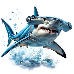 JPEG Watercolor Hammerhead Shark Clipart Bundle Fish Scrapbook Paper ...