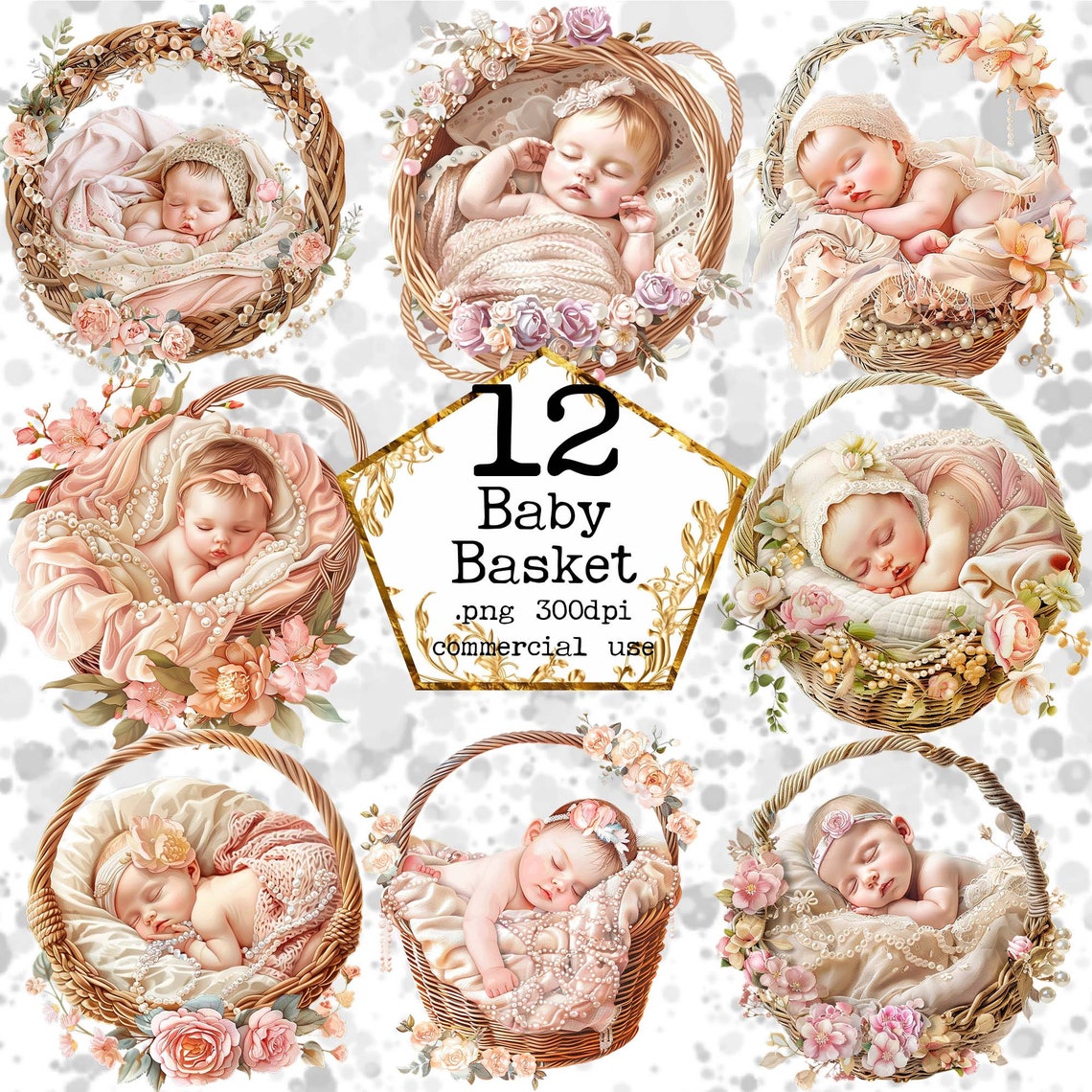 PNG Baby in a Basket Clipart Baby Girl Boy Clip Art Nursery Wall Art ...