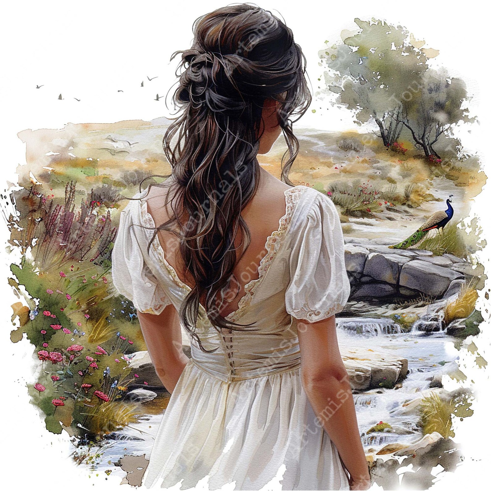 Watercolor Vintage Girl JPEG Garden Clipart Commercial Clipart Free ...