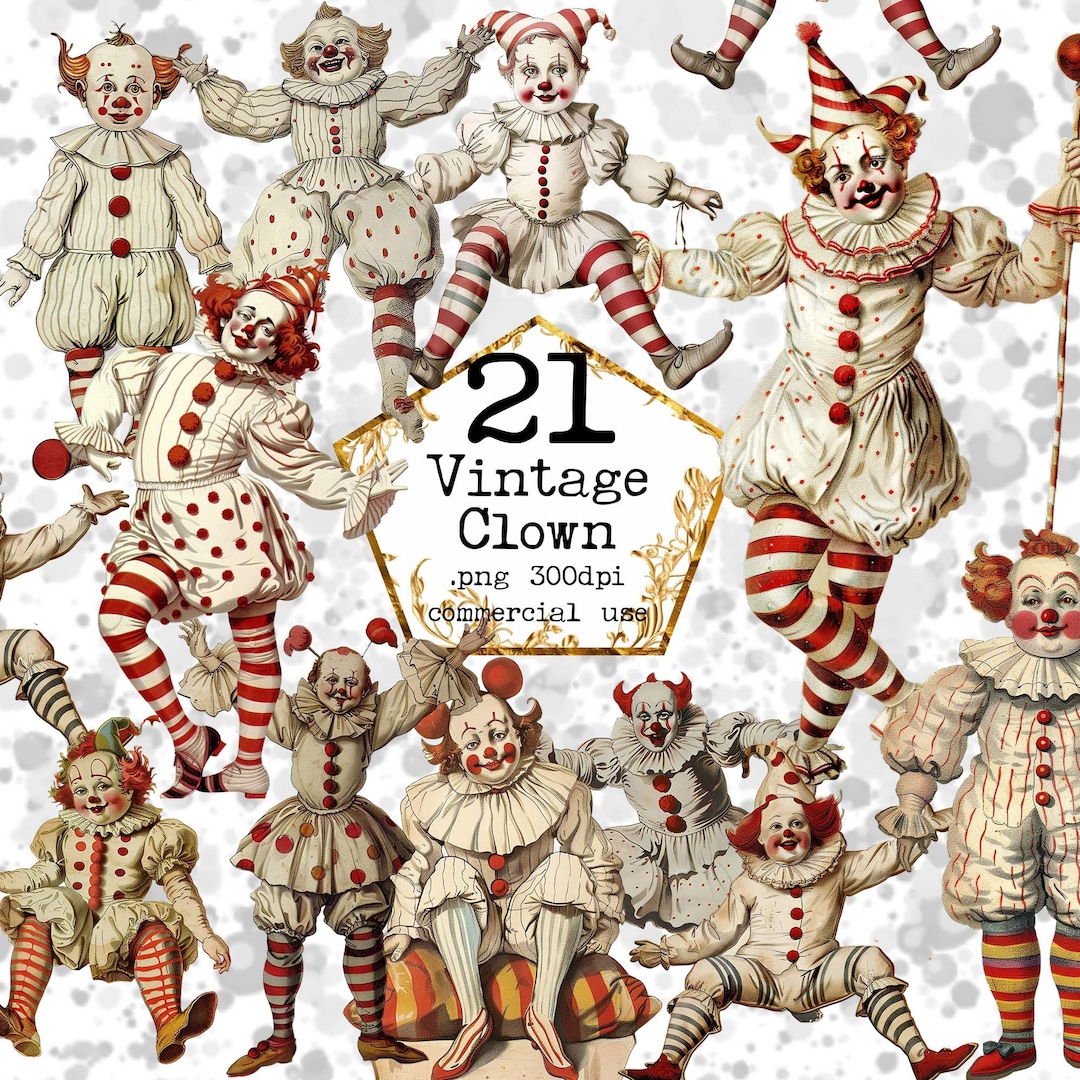 PNG Vintage White Clown Clipart Bundle Antique Circus Clipart Vintage ...