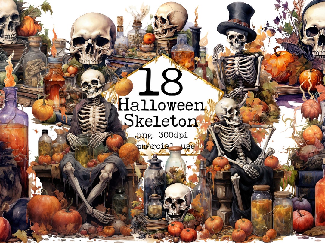 PNG Halloween Skeleton Watercolor Clipart Halloween Skull Clipart PNG ...