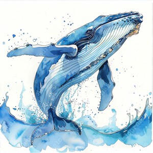 JPEG Watercolor Whale in Sea Clipart Whale Graphics JPEG Commercial Use ...