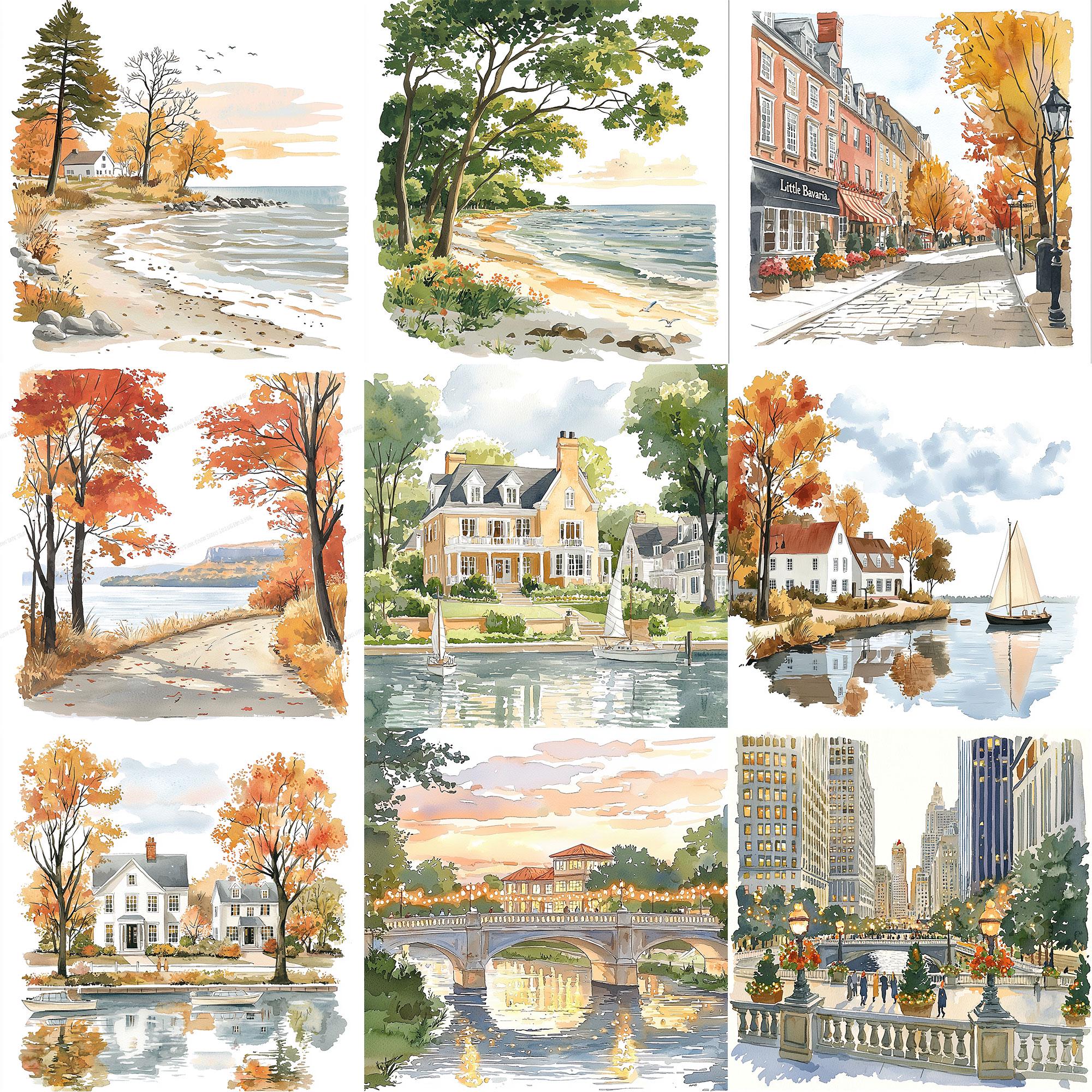 JPEG Watercolor Michigan Clipart Bundle USA Clipart City Clipart State ...