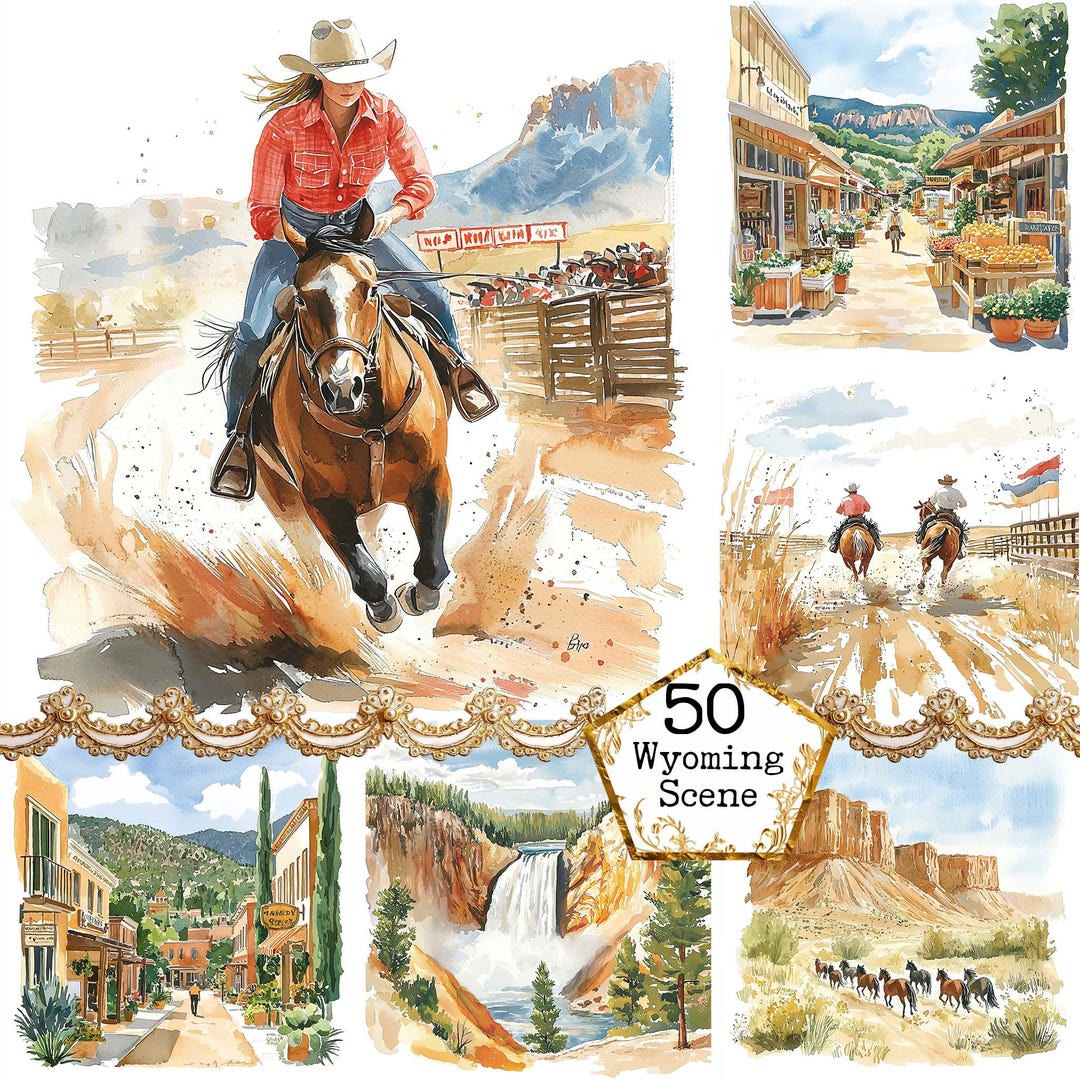 JPEG Watercolor Wyoming Clipart Bundle USA Clipart City Clipart State ...