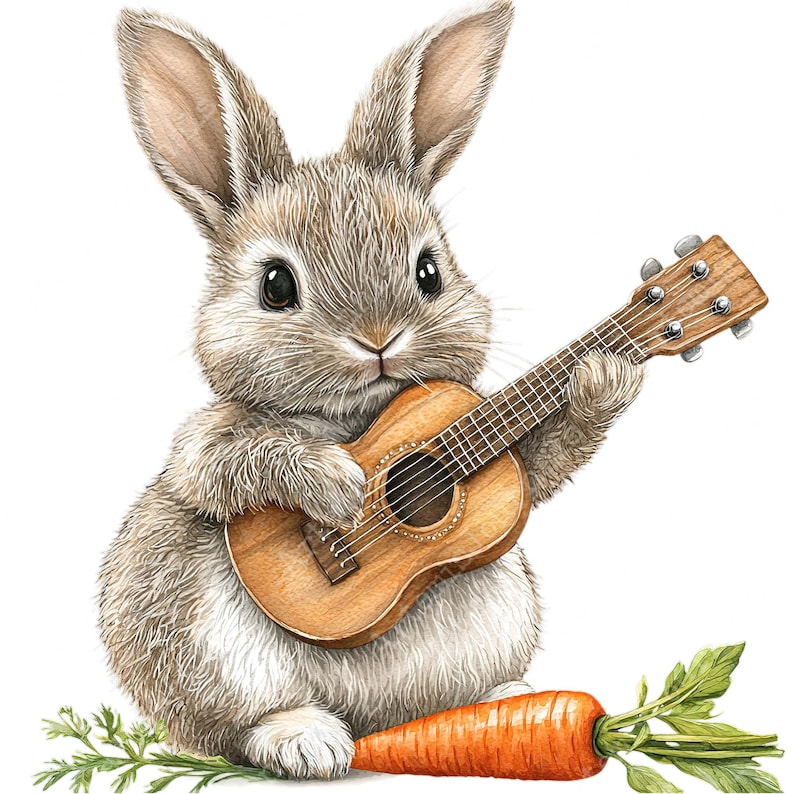 PNG + JPEG Watercolor Rabbit With a Carrot Clipart Bundle Cute Bunny ...