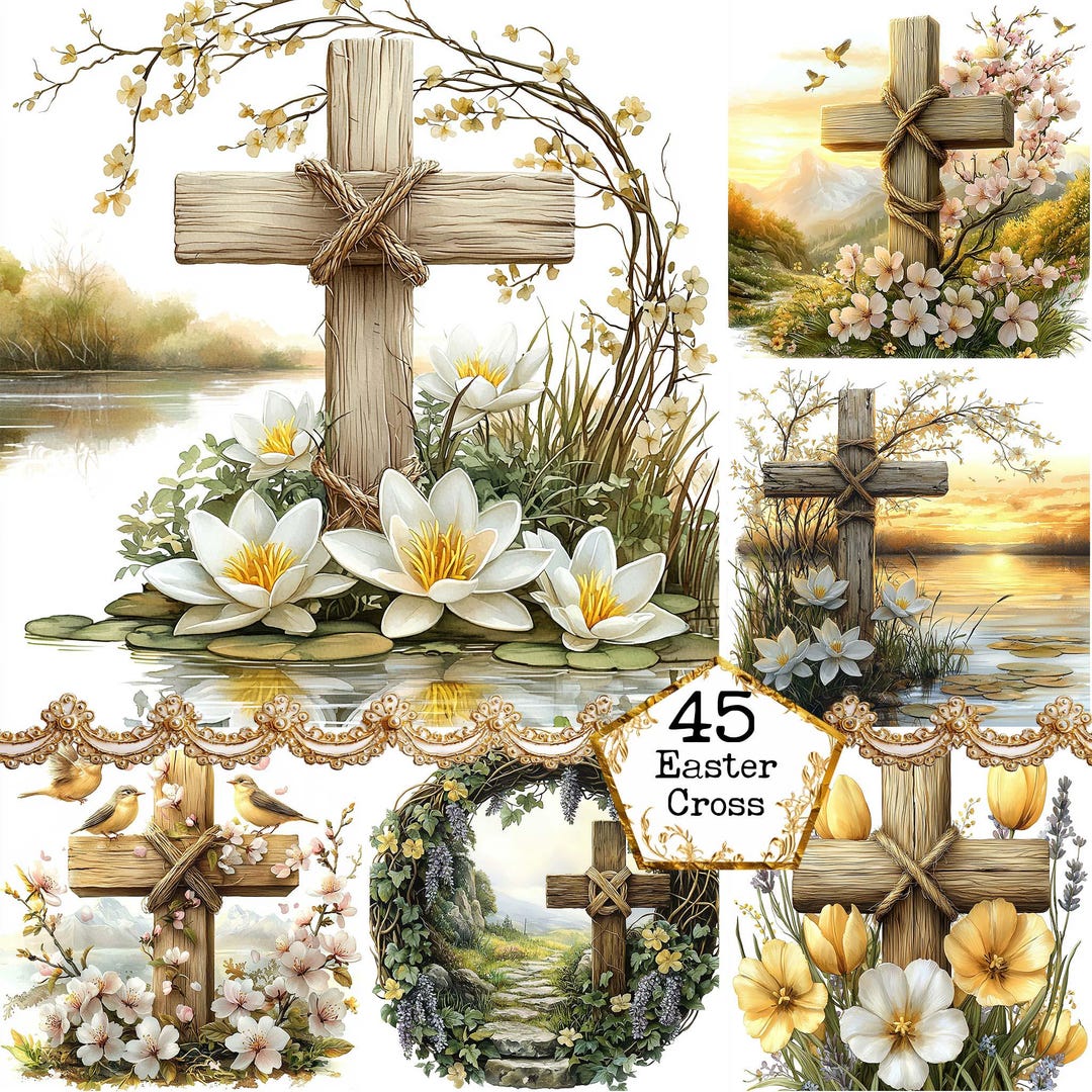 JPEG Watercolor Easter Cross Clipart Bundle Christian Clipart Religion ...