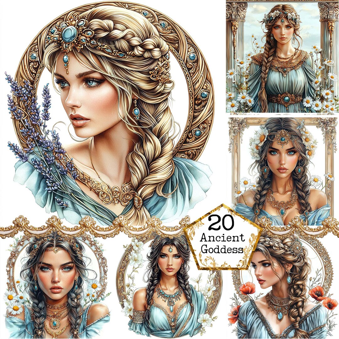 JPEG Watercolor Goddess Clipart Bundle Mythology Clipart Beautiful Woman Devine Woman Instant ...