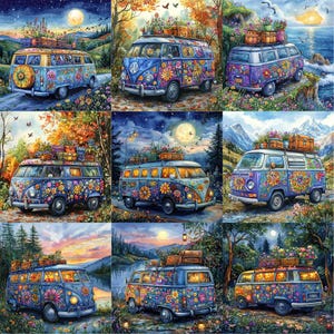 JPEG Hippie Van Graphics Traveling Clipart Beautiful Scenery ...