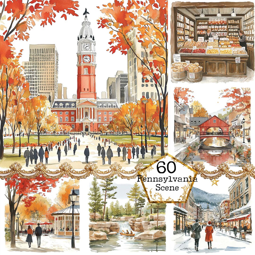 JPEG Watercolor Pennsylvania Clipart Bundle USA Clipart City Clipart ...