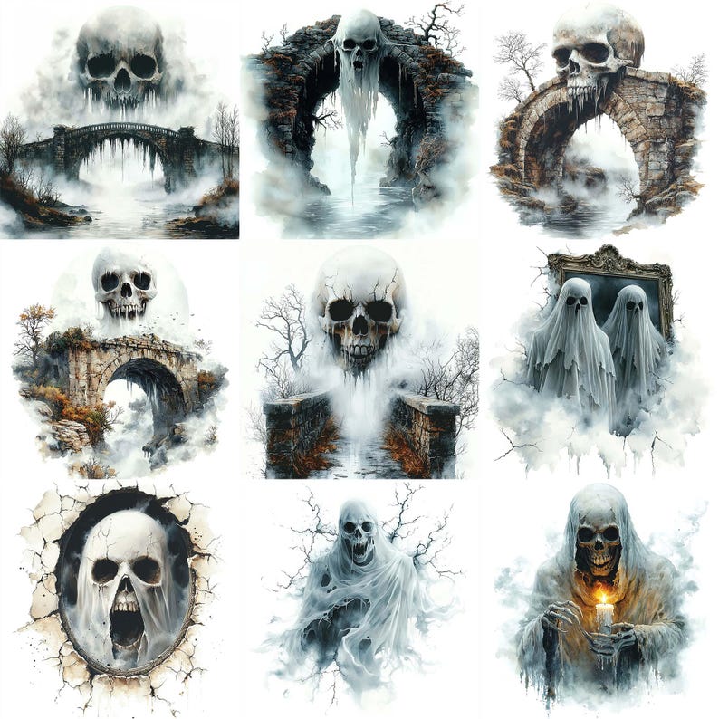 JPEG Scary Ghost Clipart Bundle Spooky Scenery Horror Clipart Halloween ...