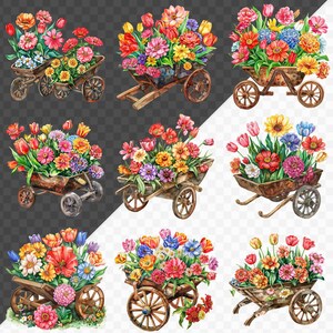 Garden Cart Clipart Bundle Floral Carts Spring Clipart Commercial Use ...