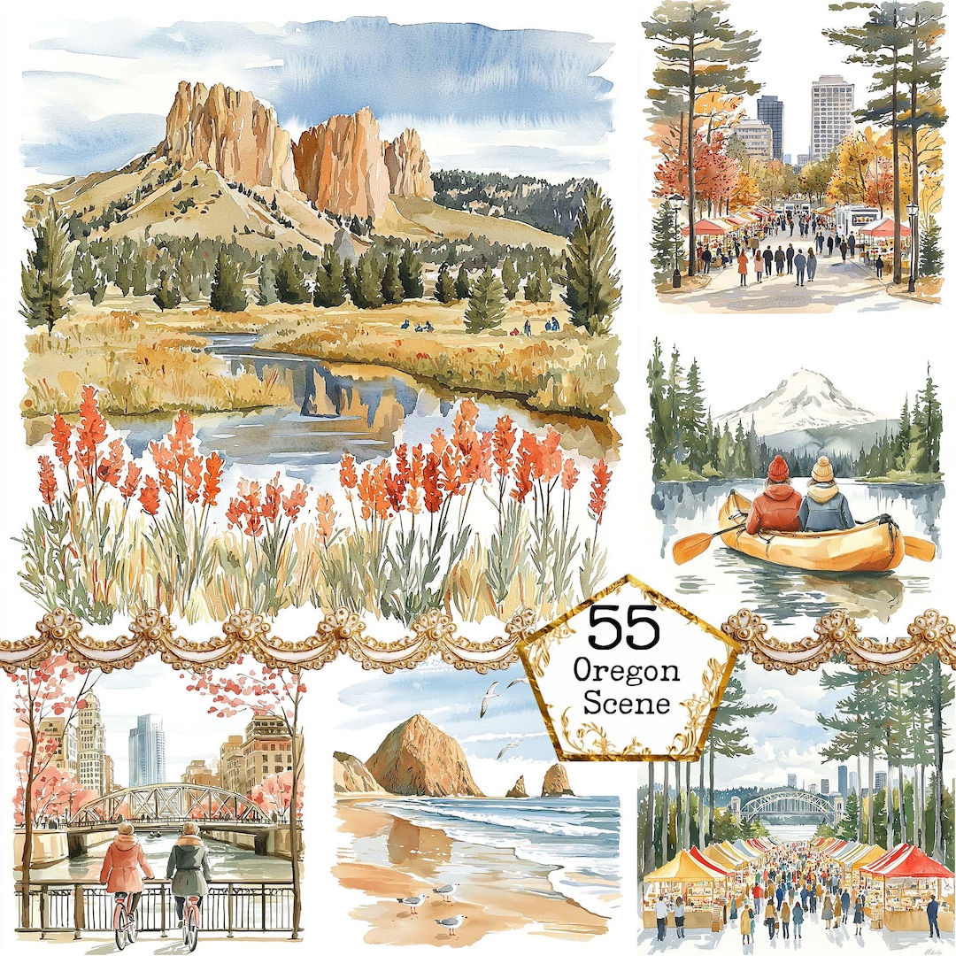 JPEG Watercolor Oregon Clipart Bundle USA Clipart City Clipart State ...