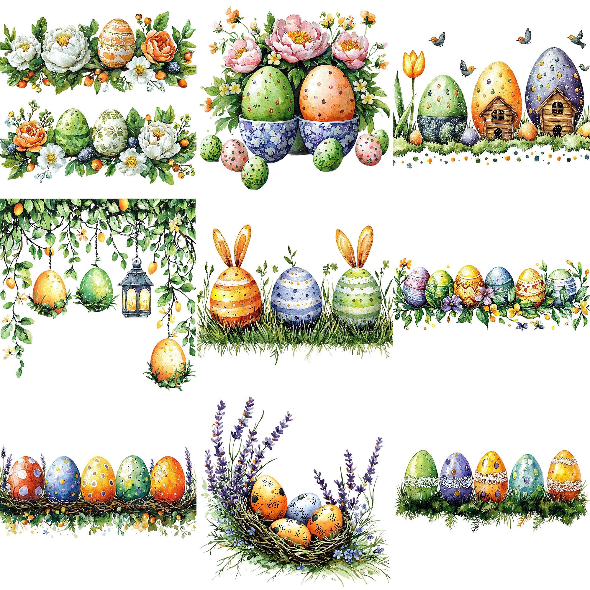 PNG + JPEG Watercolor Easter Egg Borders Clipart Spring Borders Spring ...
