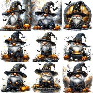 JPEG Watercolor Gnome Clipart Bundle Halloween Gnome Clipart Witchy ...
