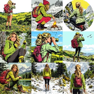 JPEG Retro Comic Style Pop Art Girl Hiking Bundle Pop Art Girl Retro ...