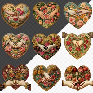 PNG Vintage Hands Clipart Bundle Antique Hearts PNG Vintage PNG Vintage ...