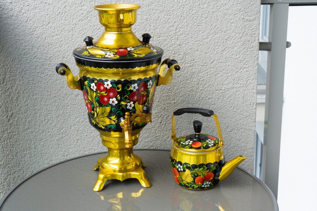Vintage Soviet Electric Samovar With a Small Kettle. Painted Golden ...