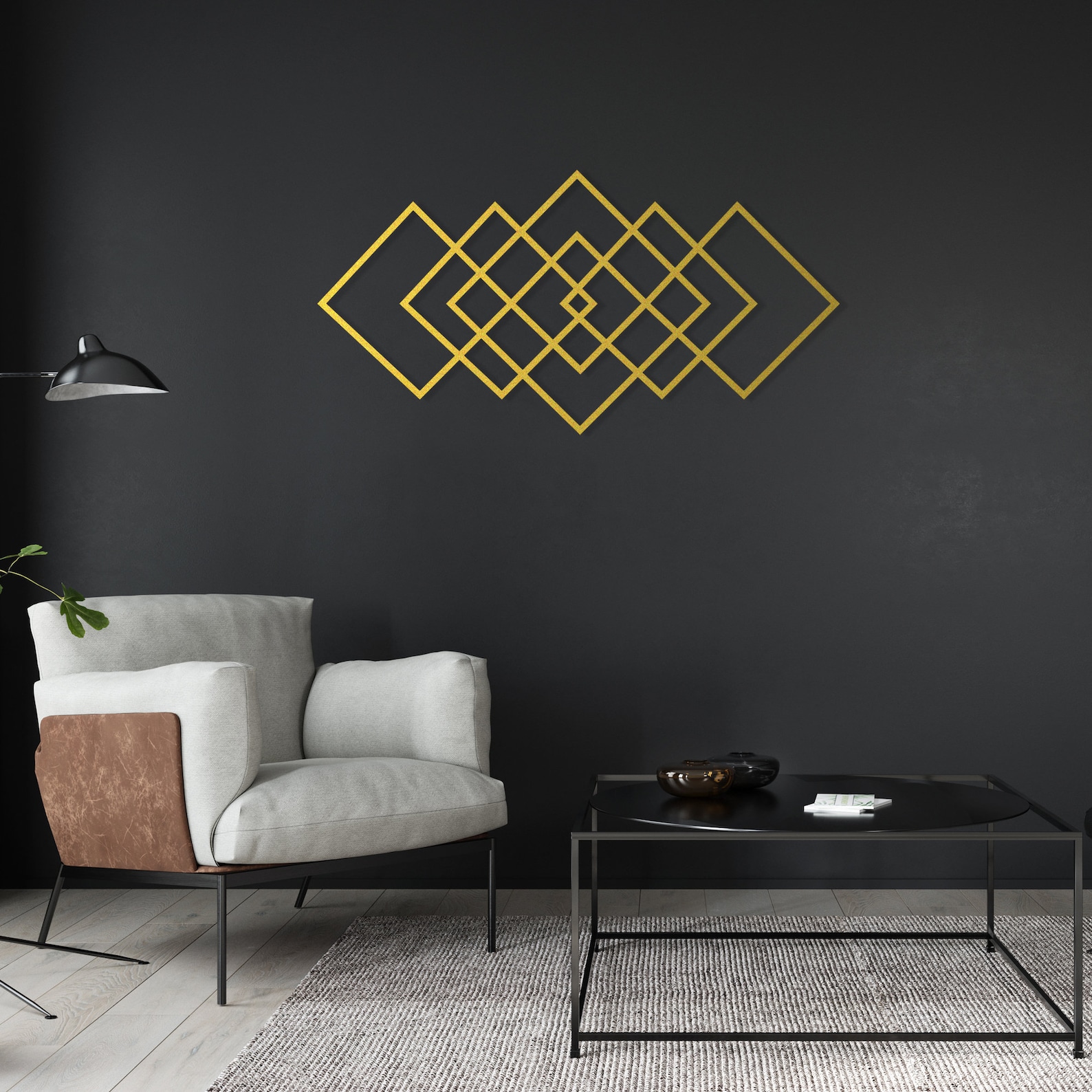 Geometric Metal Wall Art, Geometric Horizontal Metal Wall Decor, Mid ...