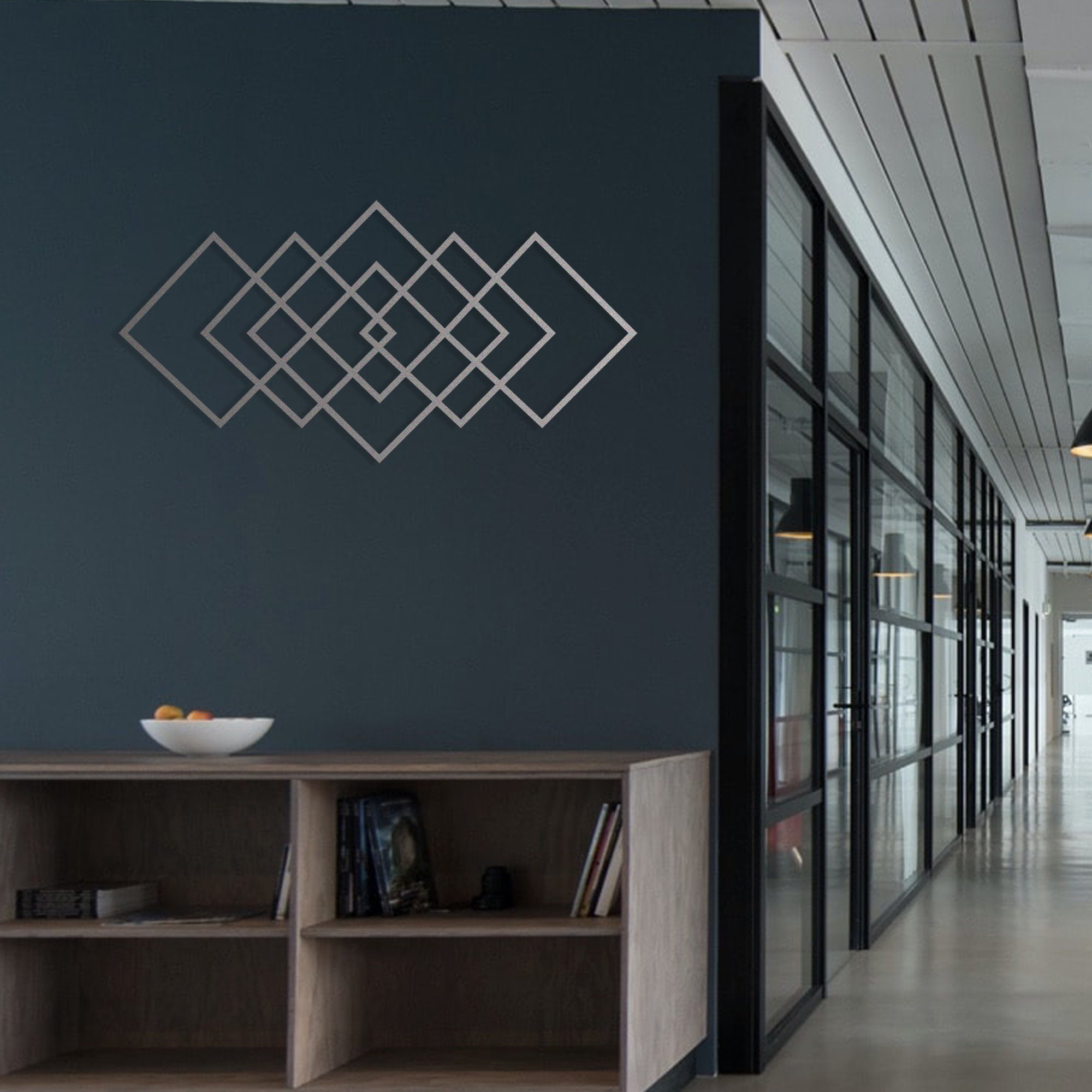 Geometric Metal Wall Art, Geometric Horizontal Metal Wall Decor, Mid ...