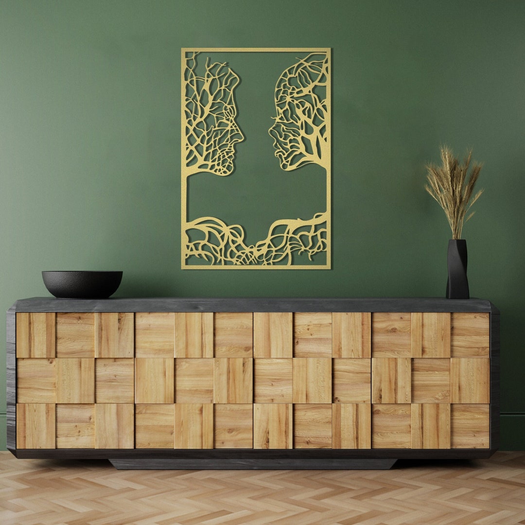 Abstract Metal Tree Art, Man & Woman Wall Decor, Tree Faces Wall Art ...