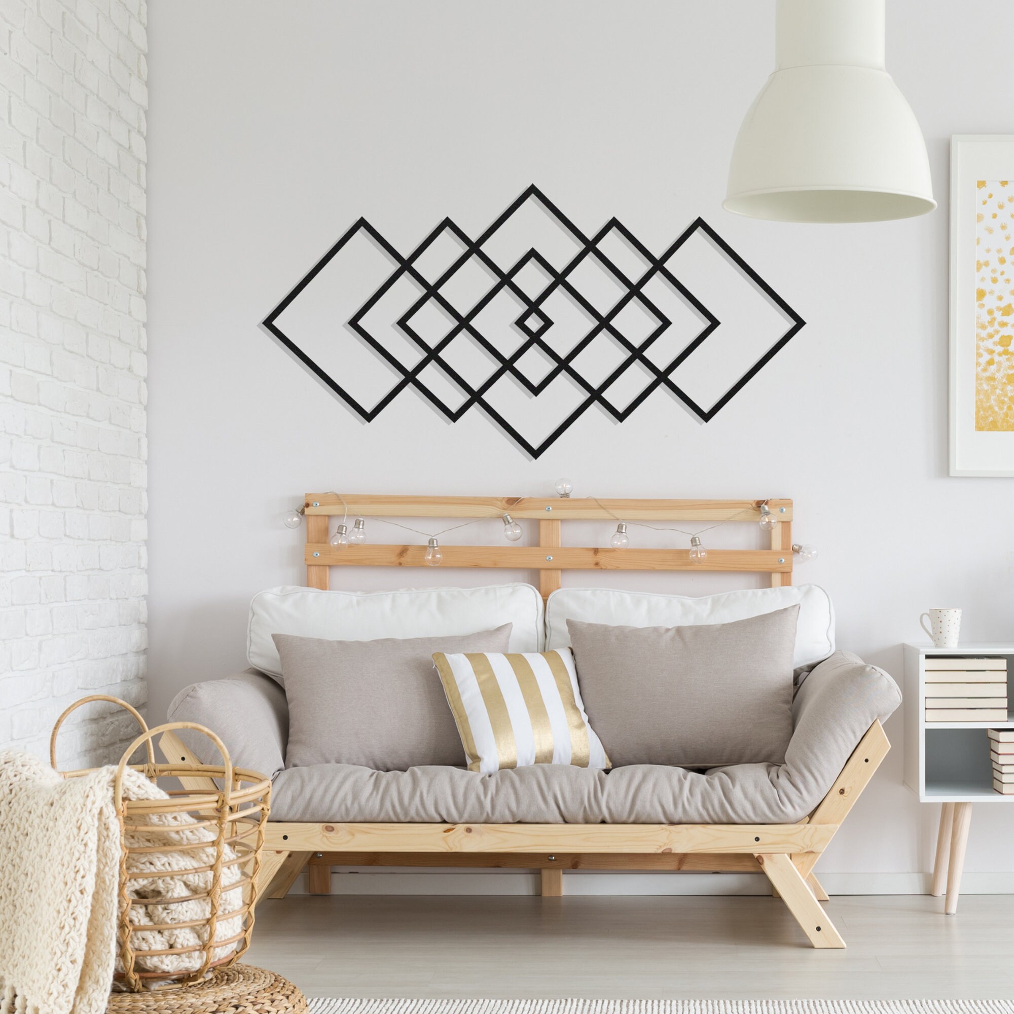 Geometric Metal Wall Art, Geometric Horizontal Metal Wall Decor, Mid ...