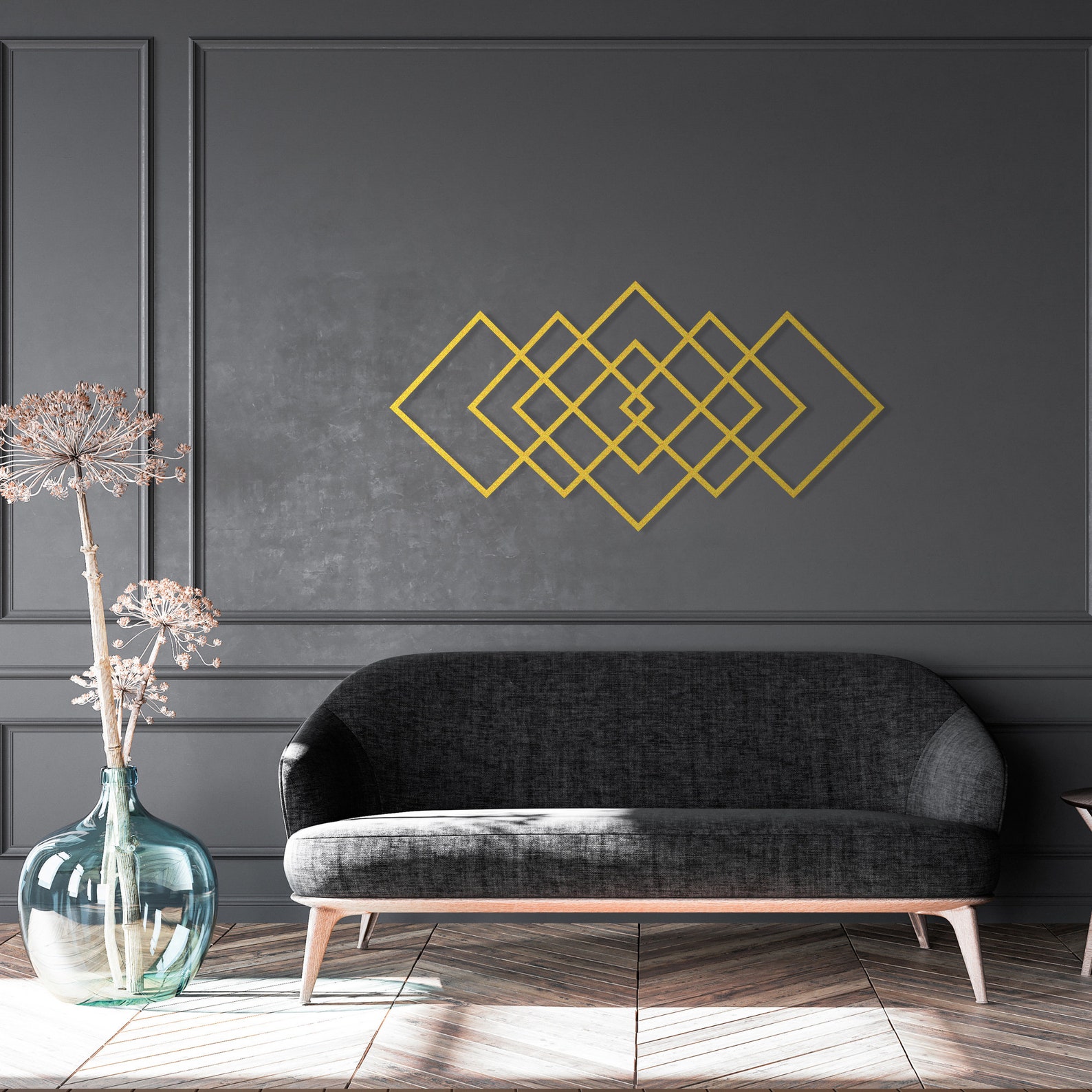 Geometric Metal Wall Art, Geometric Horizontal Metal Wall Decor, Mid ...