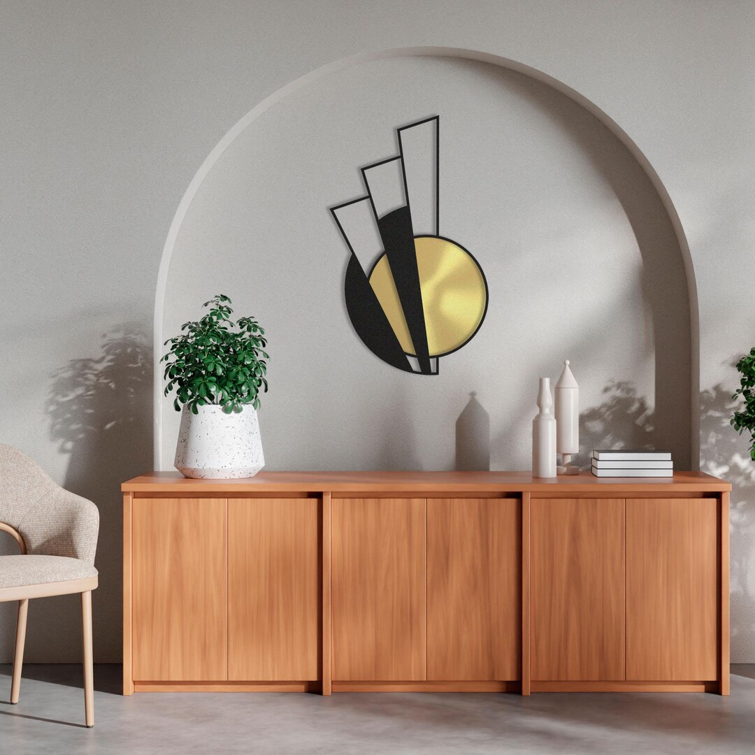 Geometric Colorful Metal Wall Art, Gold and Black Wall Art ...