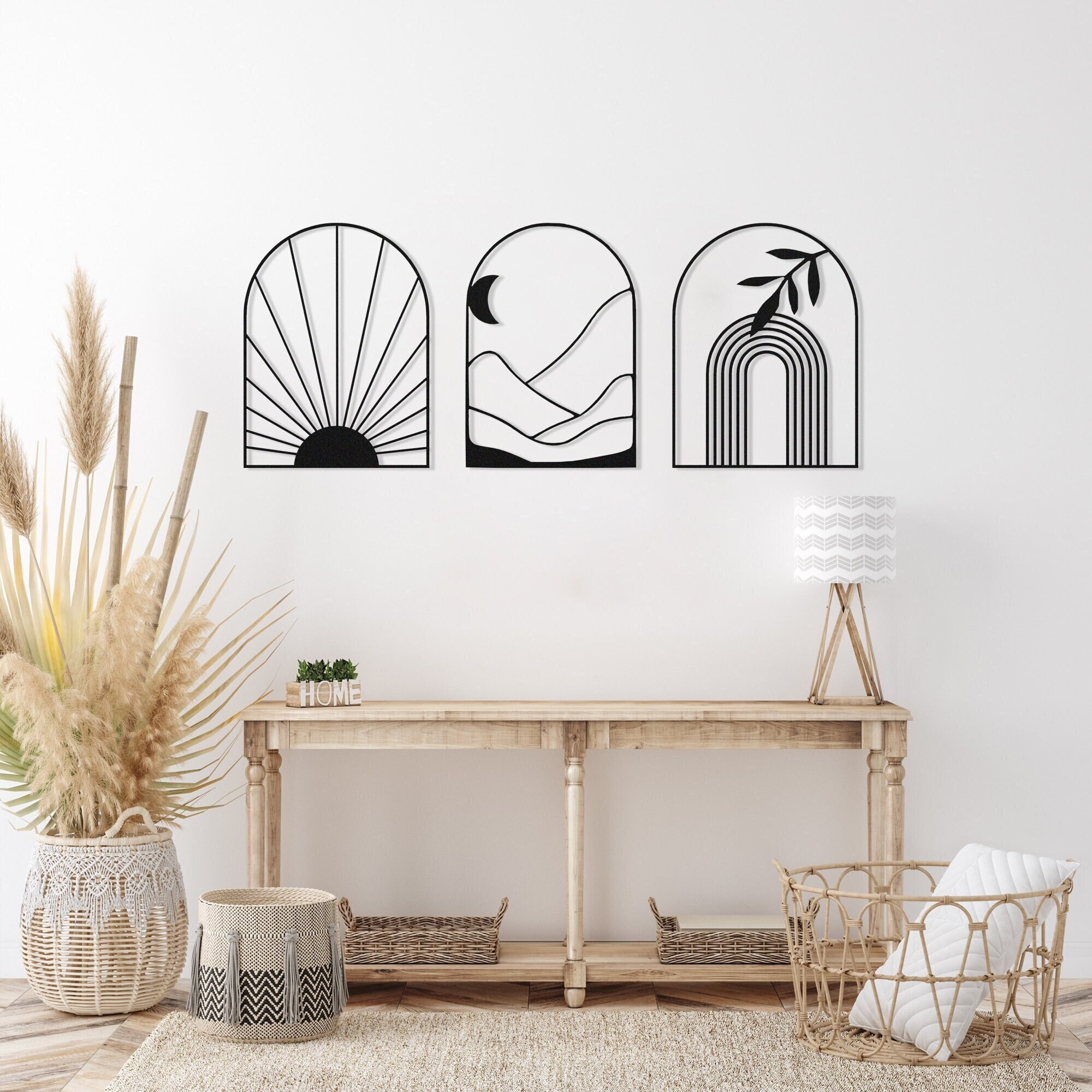 Mid Century Modern 3 Piece Metal Wall Art, Boho Wall Art Metal Home Gift, Minimalist Living Room ...