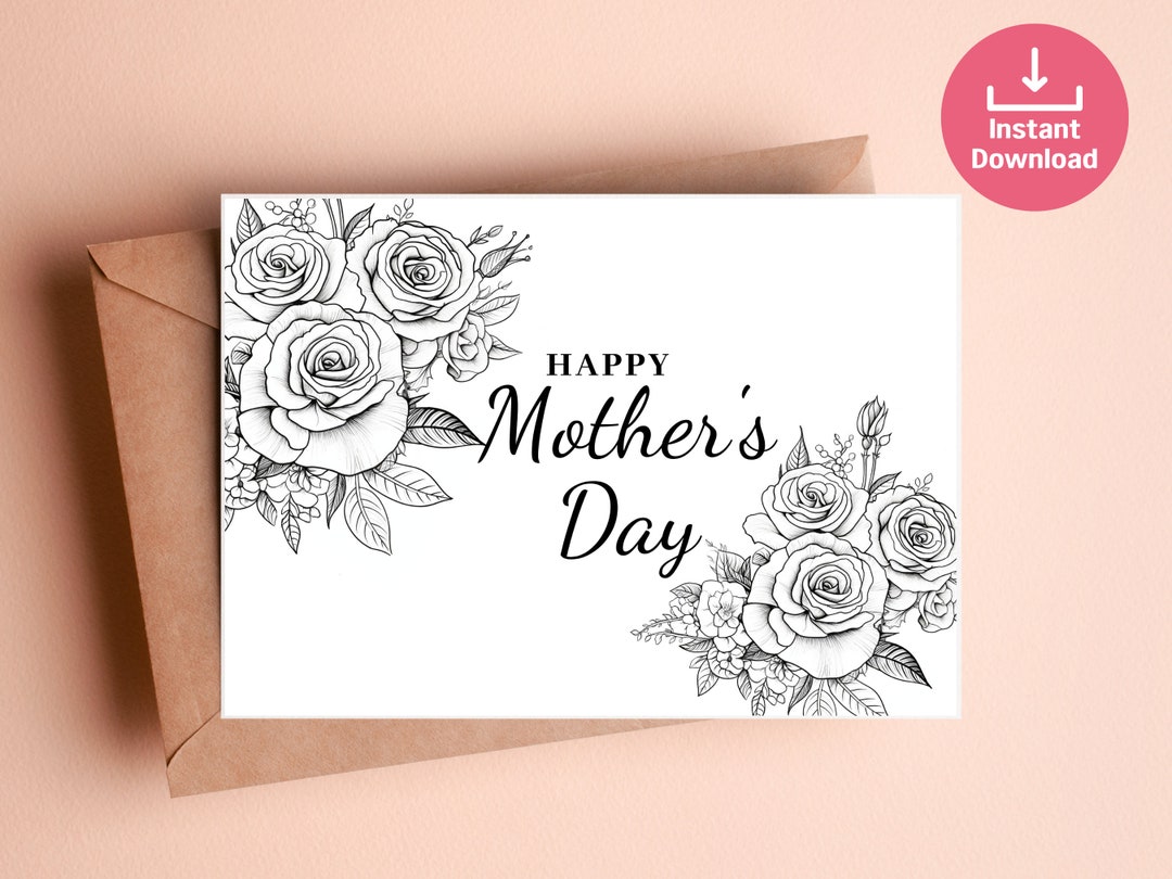 Mother Greeting Coloring Card With Floral Rose Design - Personalize ...