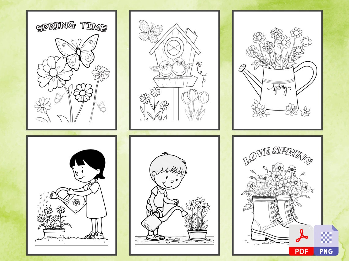 Printable Spring Themed Coloring Pages for Kids, Coloring Activity for ...