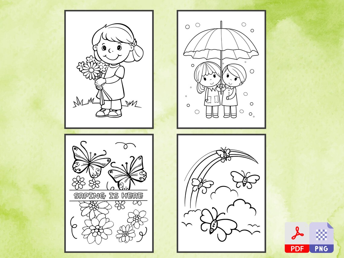 Printable Spring Themed Coloring Pages for Kids, Coloring Activity for ...