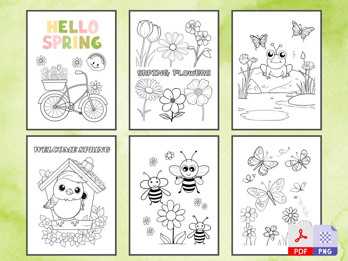 Printable Spring Themed Coloring Pages for Kids, Coloring Activity for ...