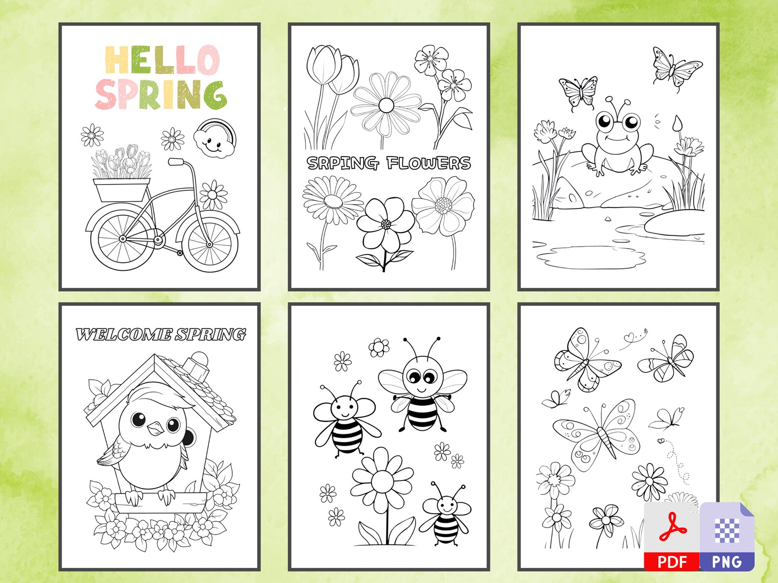 Printable Spring Themed Coloring Pages for Kids, Coloring Activity for ...