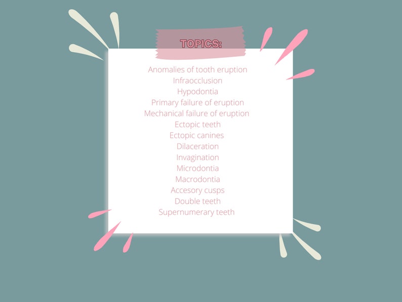 Dental Anomalies Cheat Sheet Revision Study PDF Dentist Dental Nurse ...