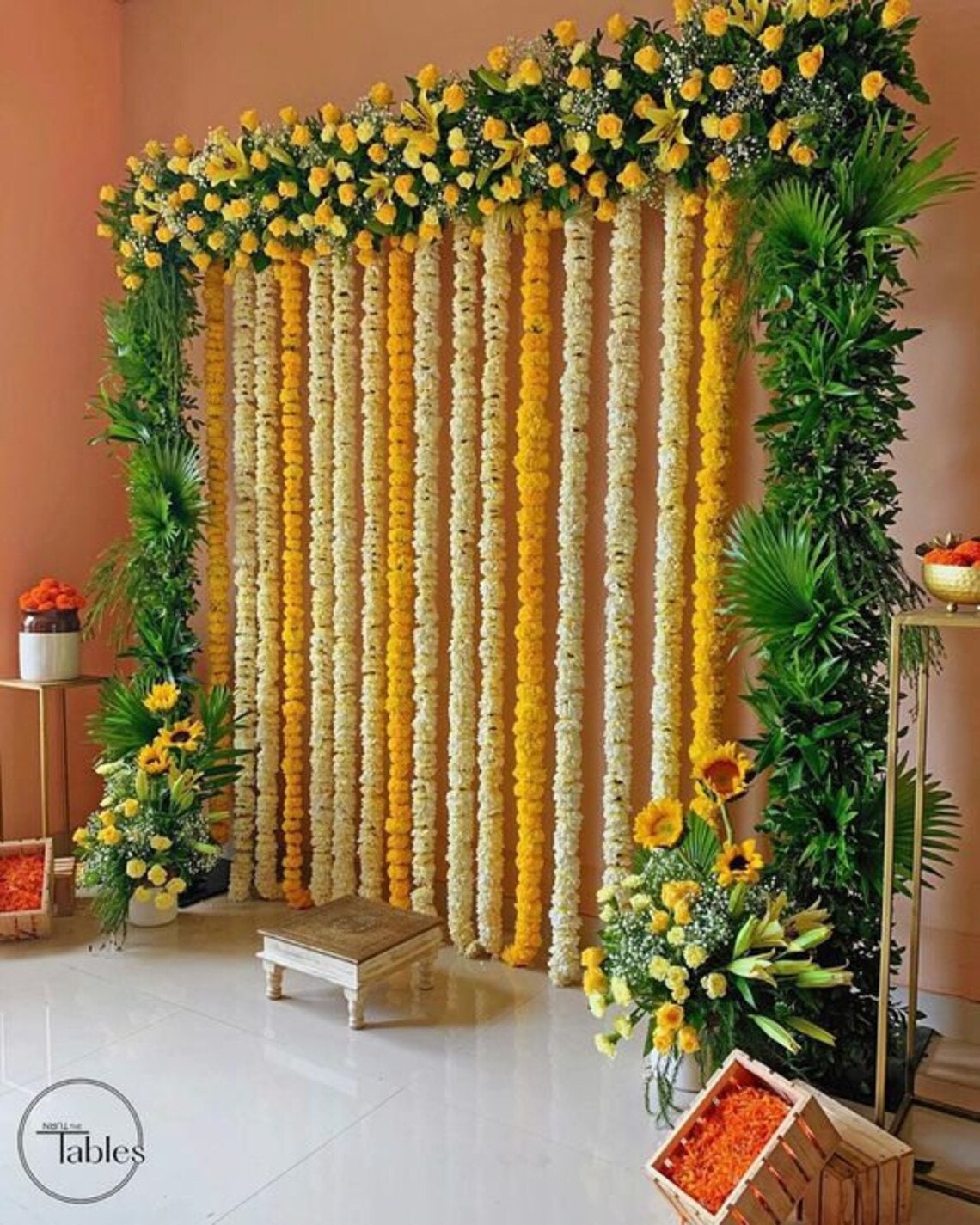 9 Ft Yellow & White Marigold Garland Set – Haldi Wedding Decoration ...