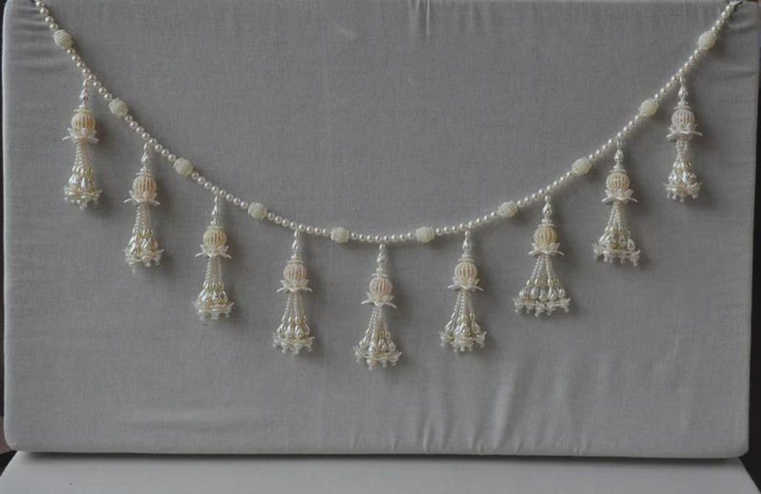 White & Gold Beaded Toran: Indian Door Hanging, Temple Decor and ...