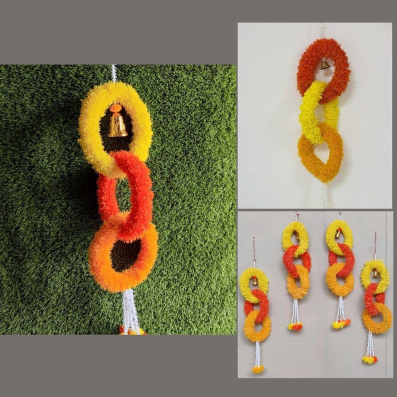 3 Multicolor Artificial Flower Ring Chain – Wall & Door Hanging for ...