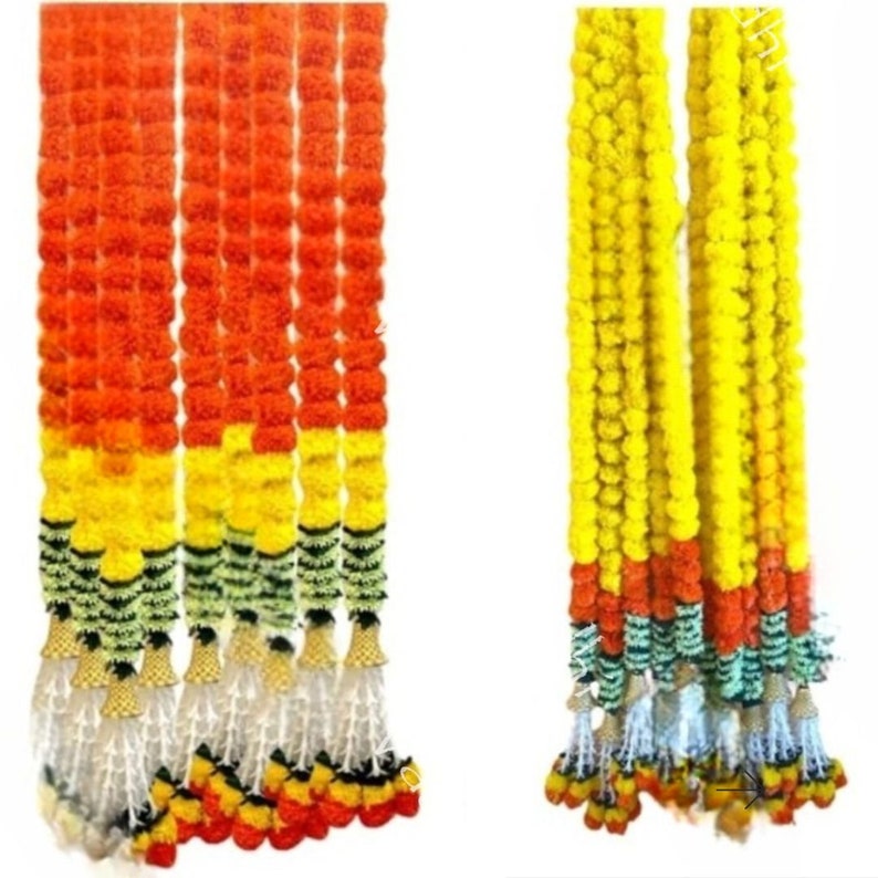 5ft Marigold Flower Garland BUFFED With Lilly Hangings for Indian ...