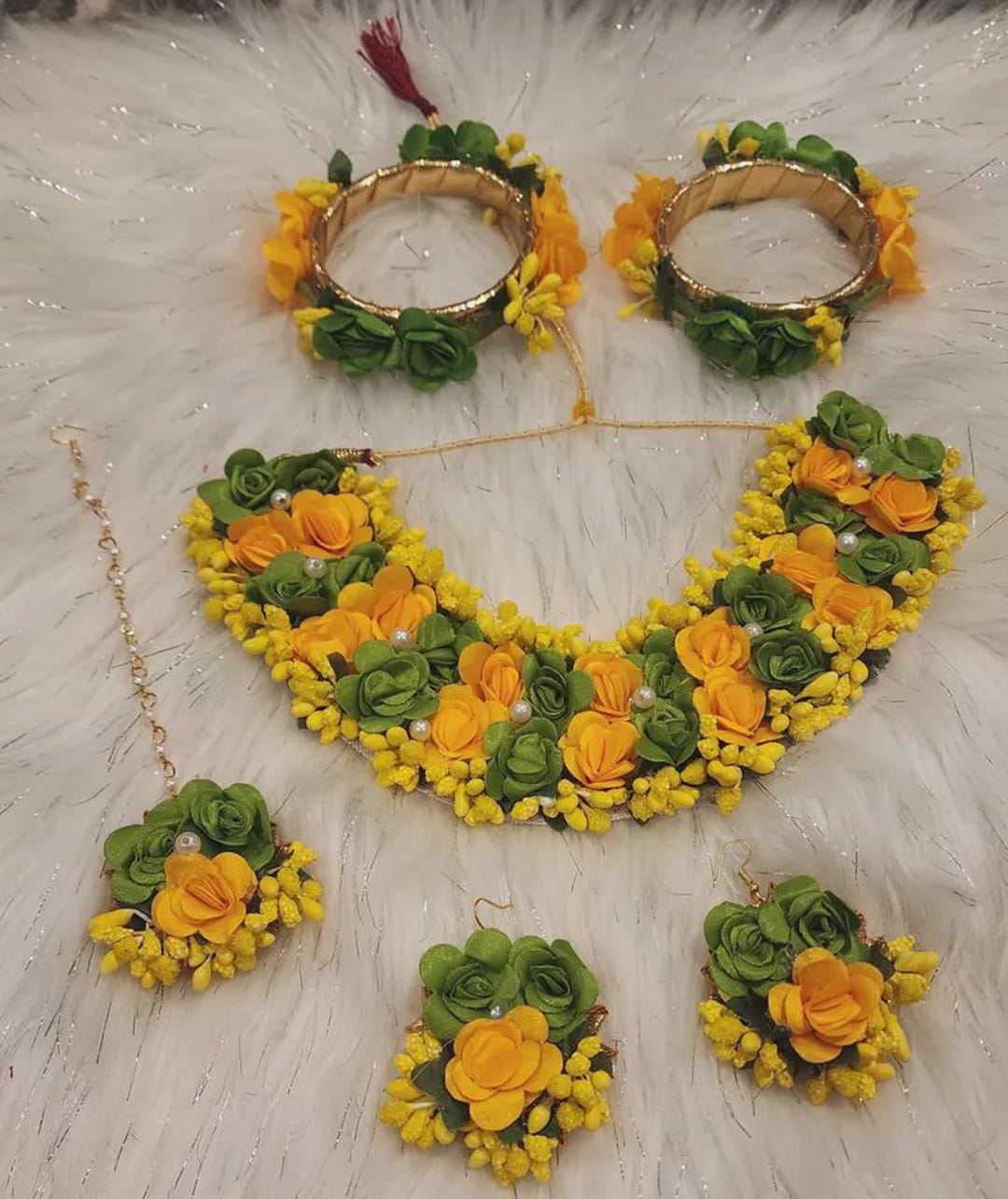 Floral Haldi Mehndi Jewelry Set | Indian Wedding Necklace, Earrings ...
