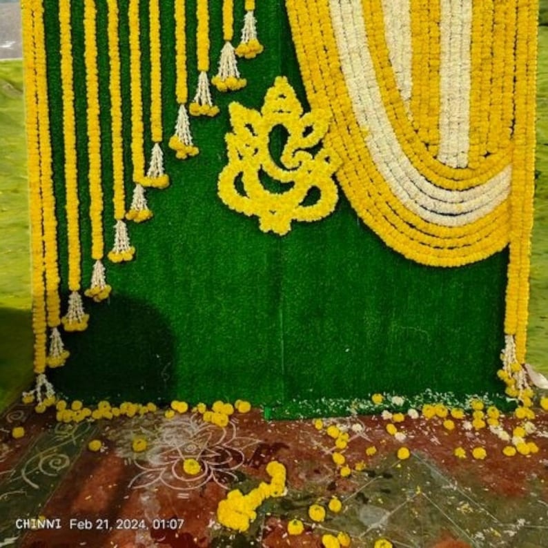 6x7 Ft Marigold Backdrop – Haldi, Puja, Mehndi & Wedding Stage ...