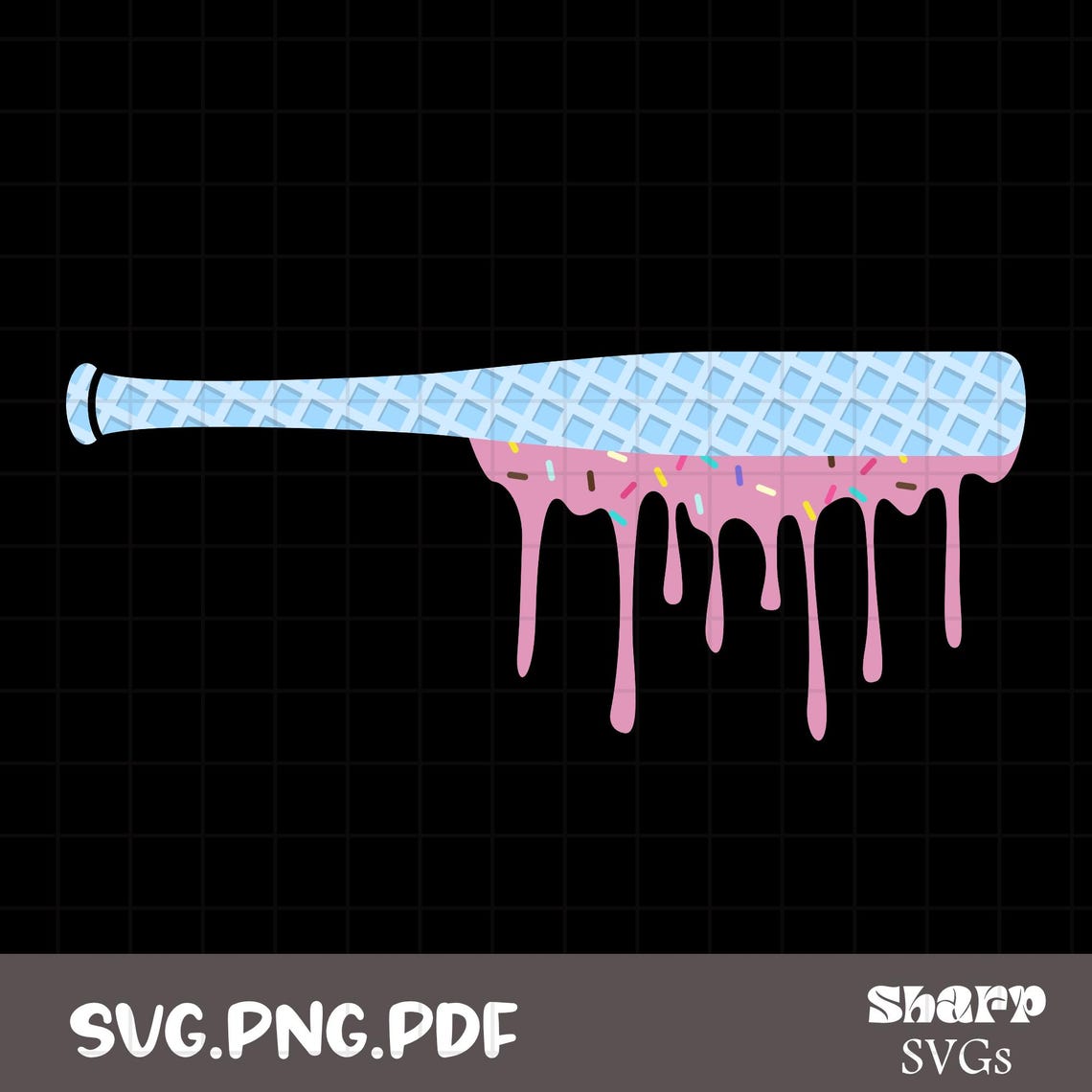 Baseball Bat Ice Cream Drip SVG PNG: DTF Sublimation Design (digital ...