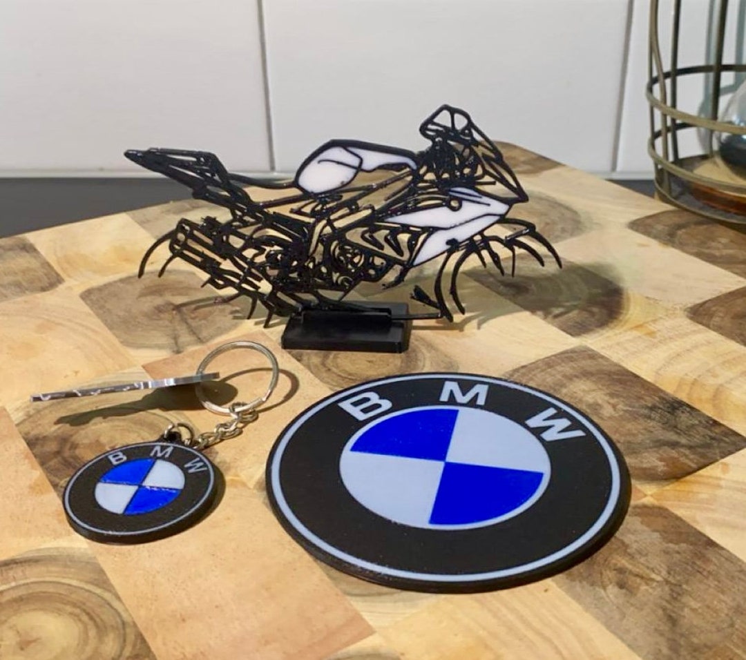 BMW Gift Set, BMW Desk Art, BMW Motorbike Coaster, Motorbike Keyring ...