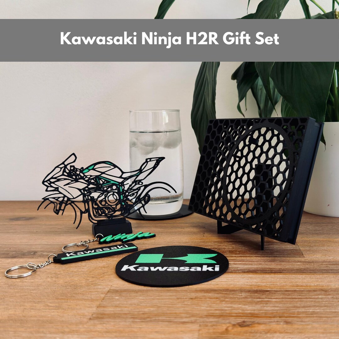 Kawasaki Ninja H2R Gift Set – Includes 2D Desk Art, Coaster & Keychain ...