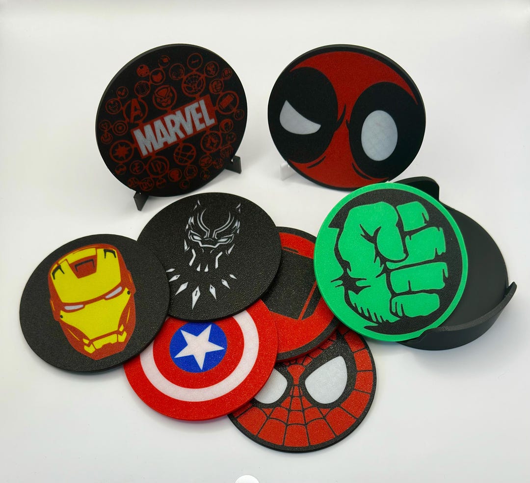 Marvel Superhero Drink Coaster Set Includes Holder - Etsy