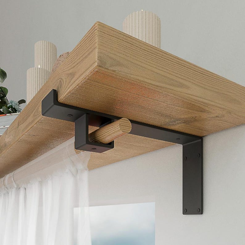 Shelf Bracket With Curtain Rod Holder: Steel Wall Support (sold ...